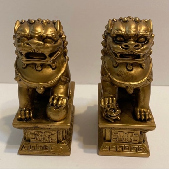 Art | Feng Shui Pair Of Brass Fu Foo Dogs Guardian Lion Statue 45h ...
